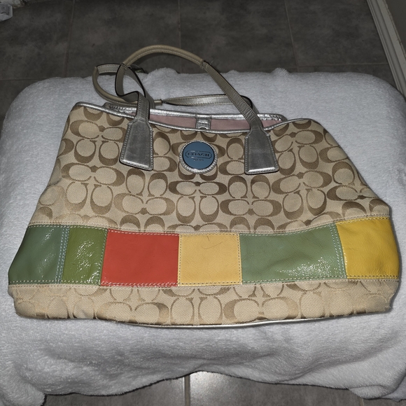 Coach | Bags | Coach Beige Tote With Multicolor Accents | Poshmark